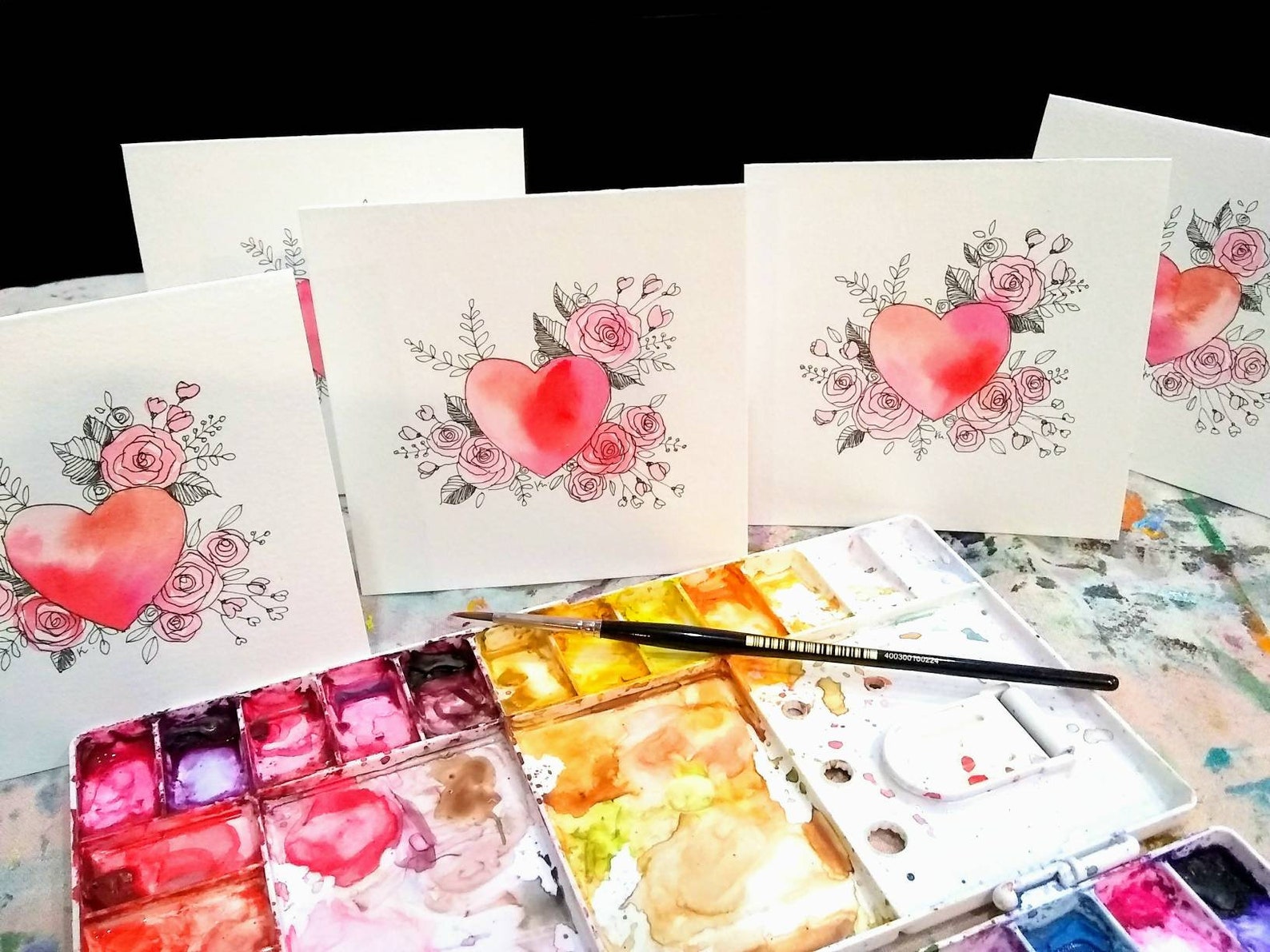 Original Hand Painted Watercolor Heart roses Love You - Etsy