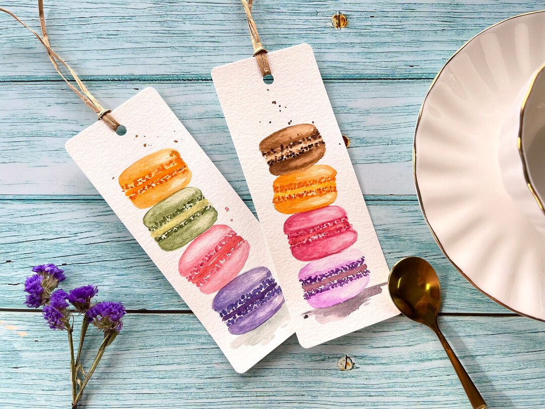Set of 2- Original Hand Painted Watercolor Macarons Bookmarks, Handmade ...