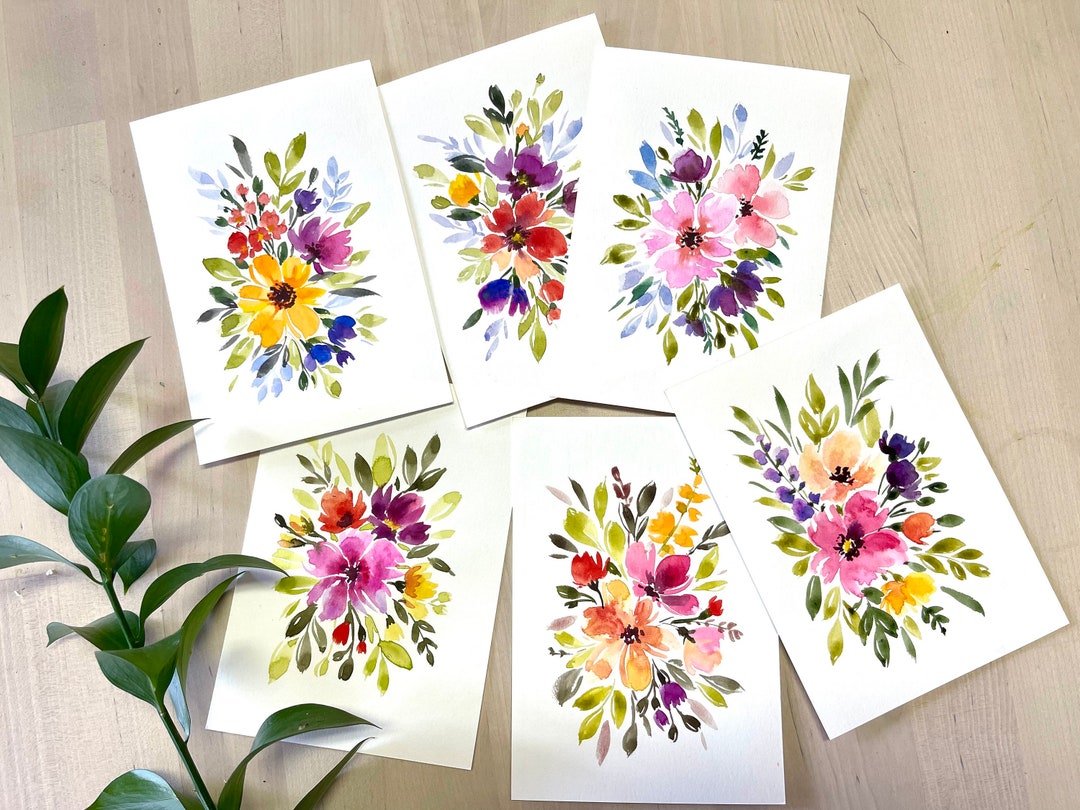 Set of 6, Original Hand Painted Watercolor Postcards, 4”x5.75” - Etsy
