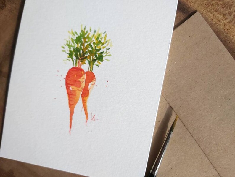 Original Hand Painted Watercolor Root Vegetable, Carrots, Kitchen Art ...