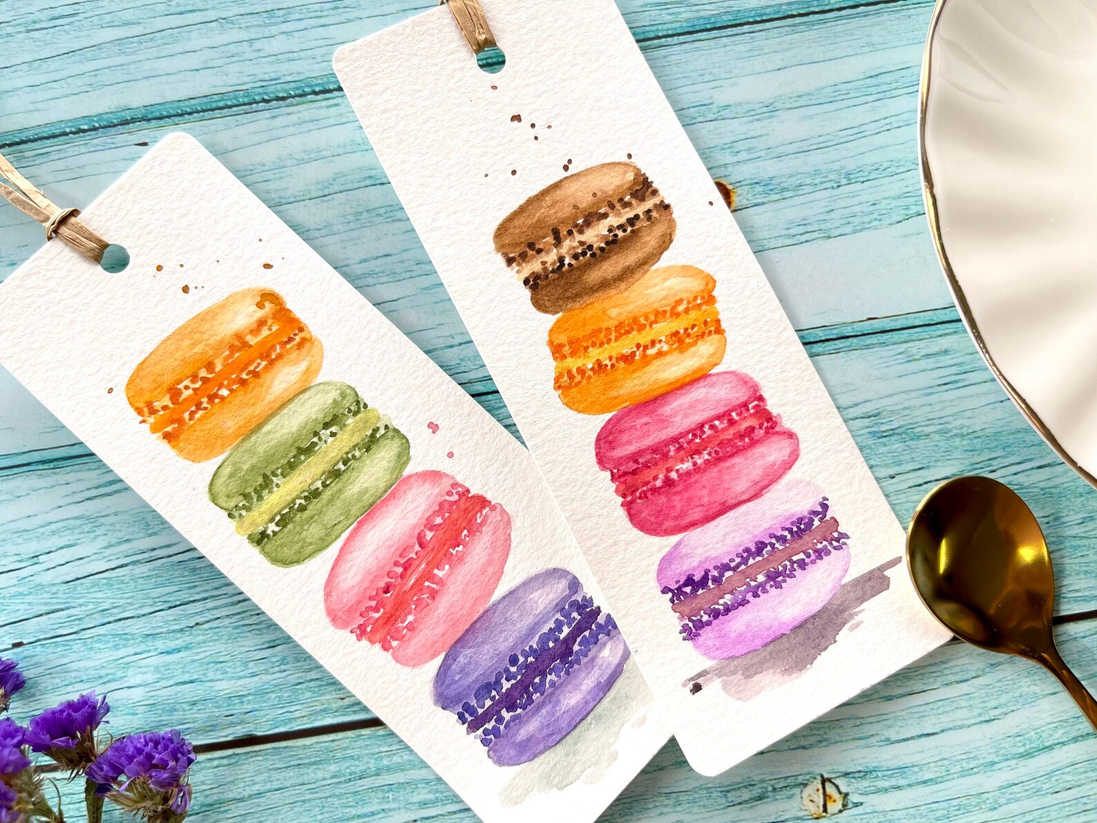 Set of 2 Original Hand Painted Watercolor Macarons Bookmarks, Handmade ...