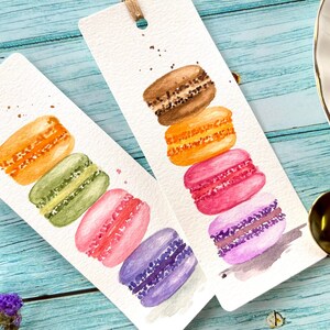 Set of 2- Original Hand Painted Watercolor Macarons Bookmarks, Handmade ...