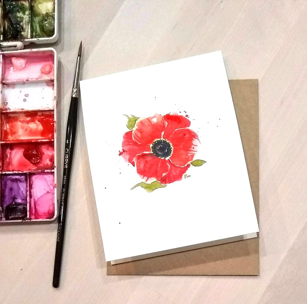 Set of 3_original Hand Painted Watercolor Floral, Red Poppy ...