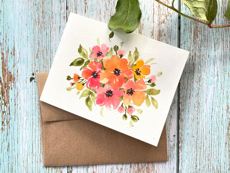 Set of 3, Original, Hand Painted Watercolor, Colourful Floral, Blank ...