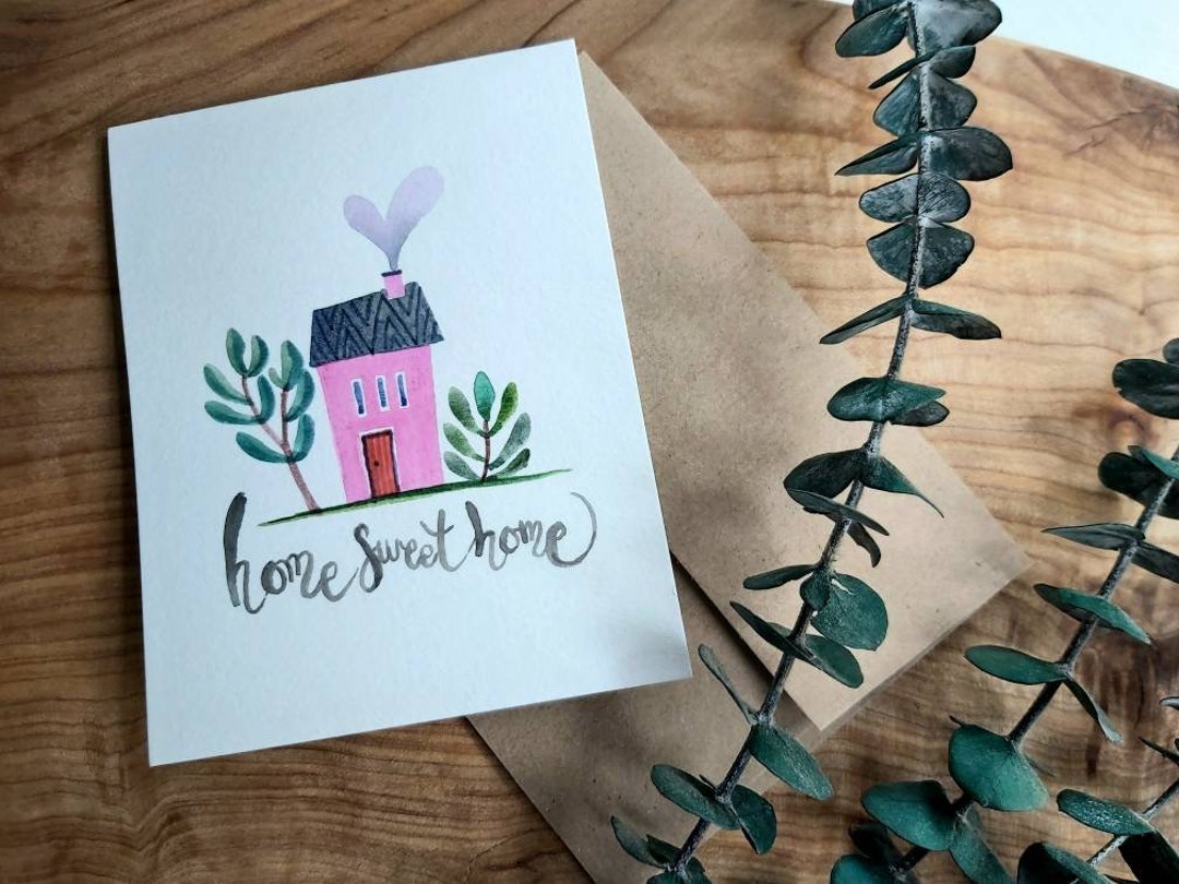 Original Hand Painted Watercolor, Brush Lettered, Home Sweet Home, Pink ...