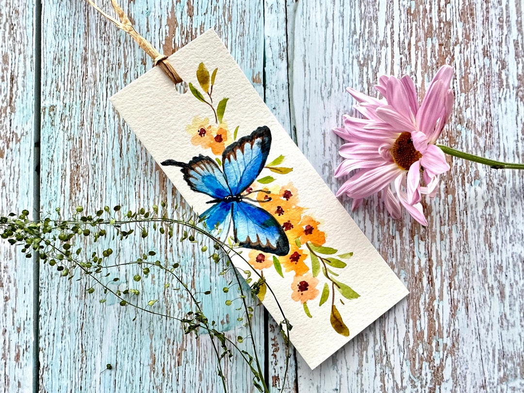 Set of 2- Original Hand Painted Watercolor Blue Butterfly Bookmark ...