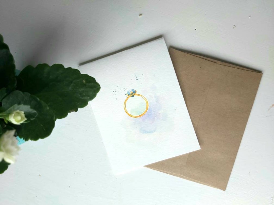Original Hand Painted Watercolor Engagement Ring Gold Ring - Etsy