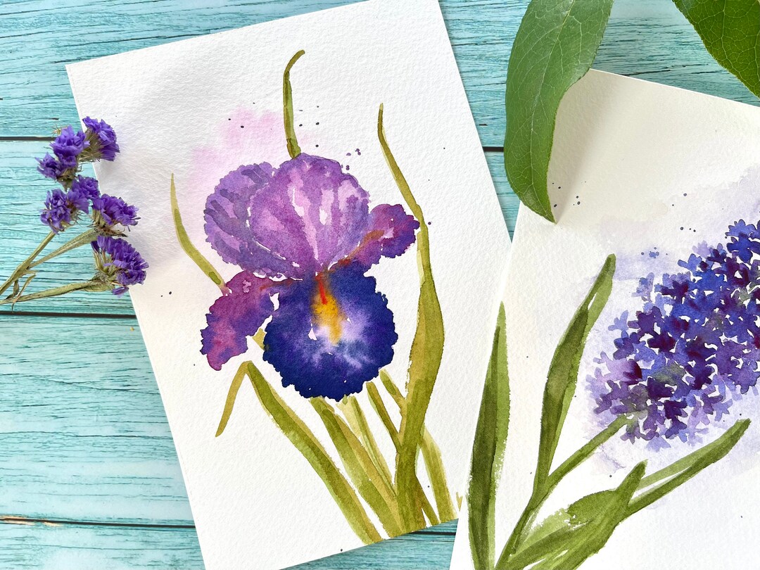 5"x7" Set of 2, Original Hand Painted Watercolor Floral Art, Hyacinth ...