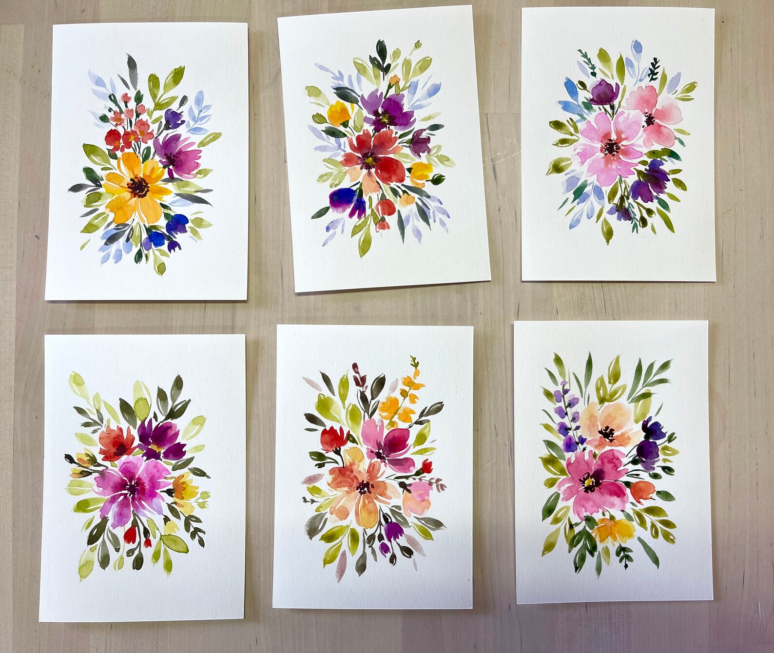 Set of 6, Original Hand Painted Watercolor Postcards, 4”x5.75” - Etsy UK