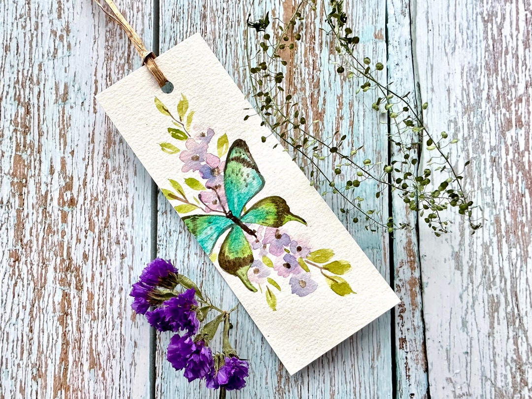 Set of 2- Original Hand Painted Watercolor Teal Blue Butterfly Bookmark ...