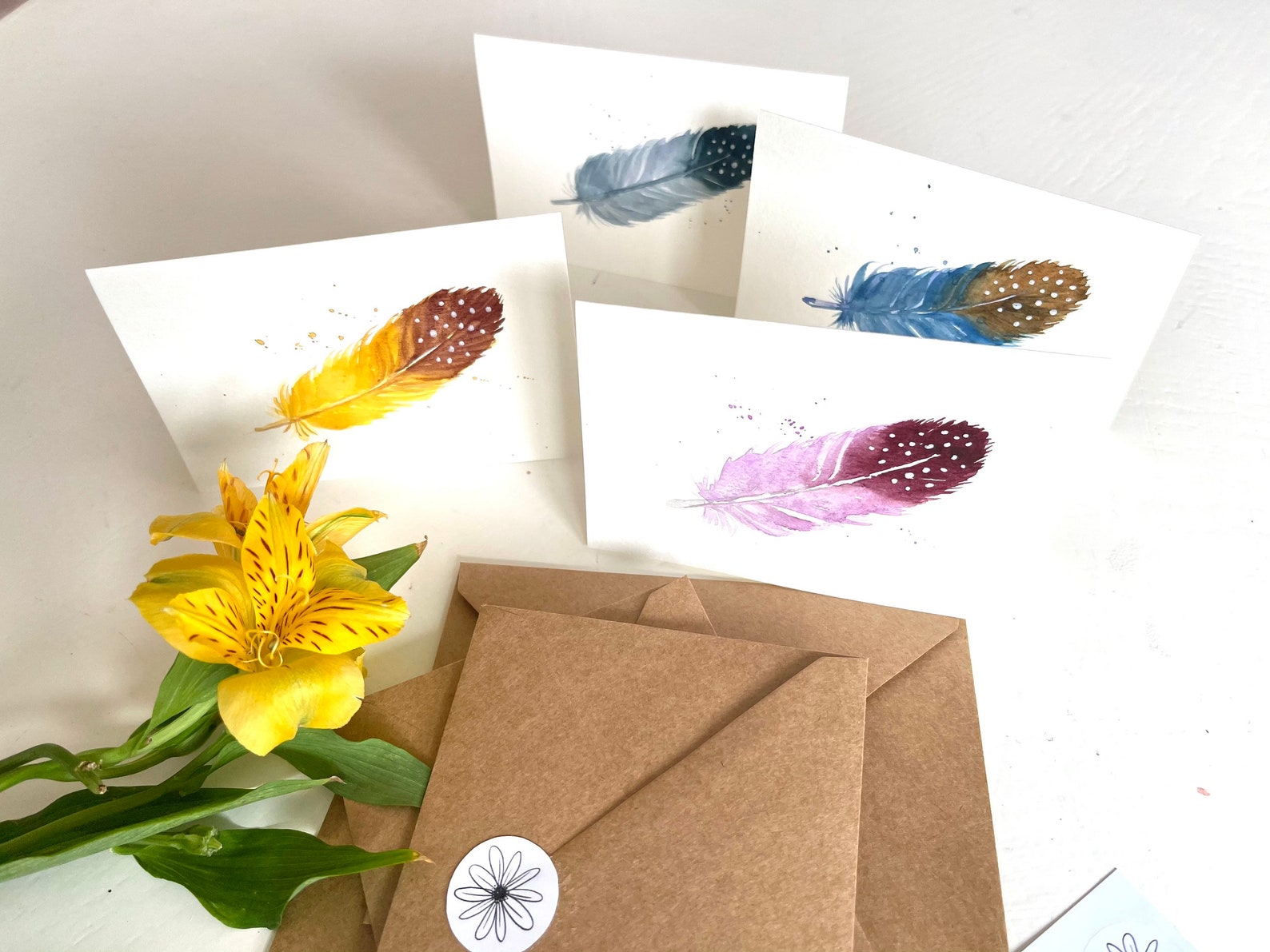 Set of 8, Original Hand Painted Watercolor Blank Note Cards, Thank You ...