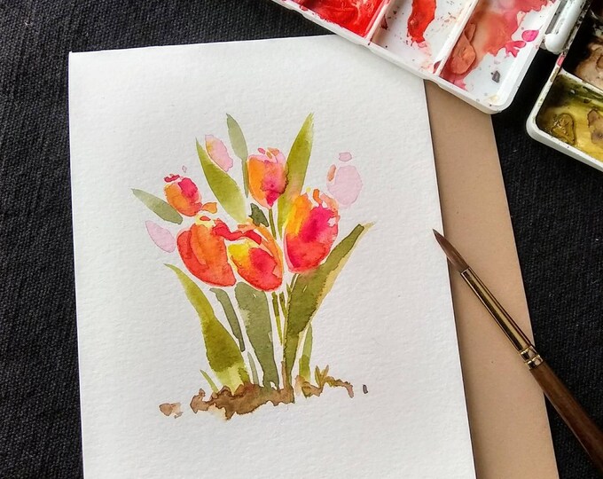 Set of 3 Original Hand Painted Watercolor Orange Tulips - Etsy