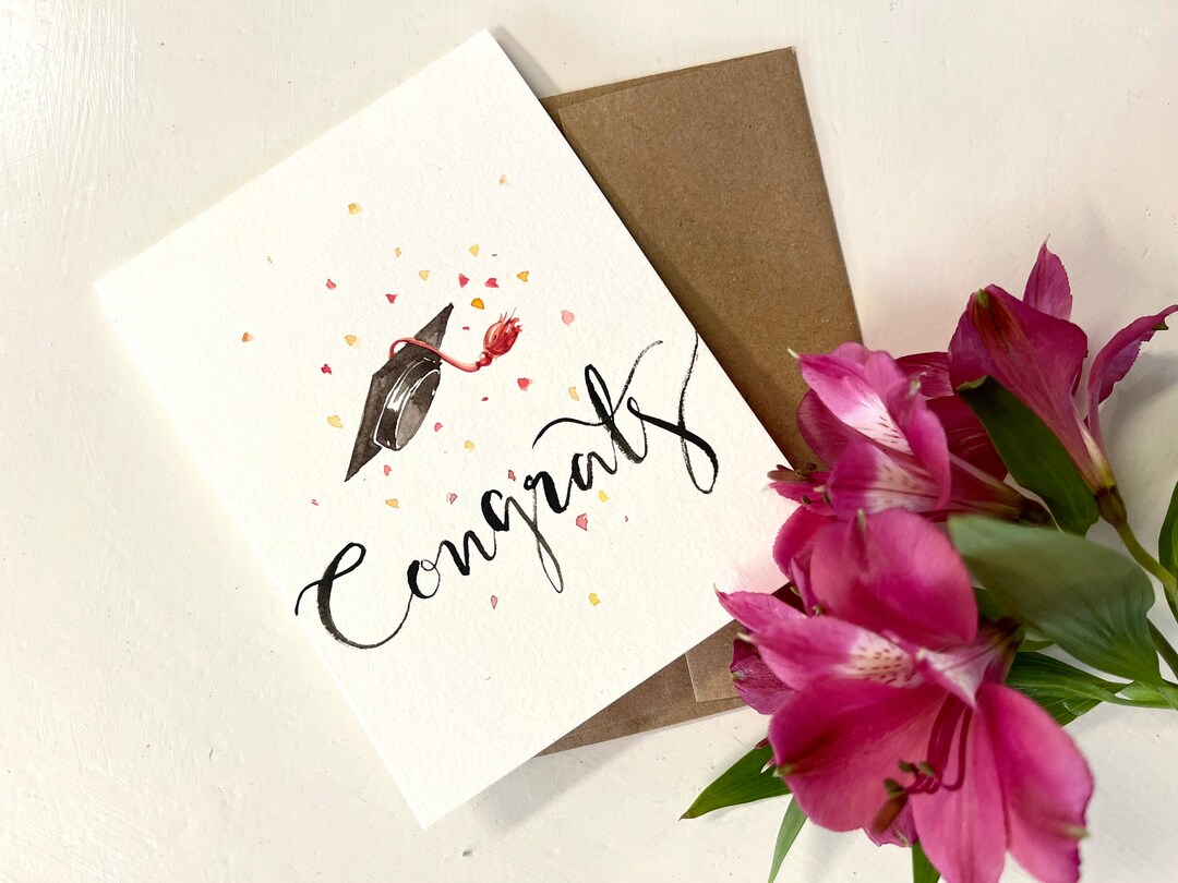 Original Hand Painted Watercolor, Congratulations ,brush Lettered ...