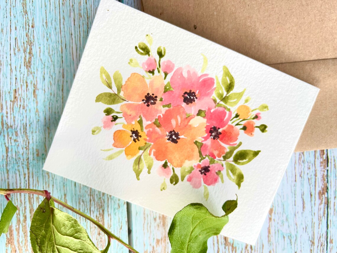 Set of 3, Original, Hand Painted Watercolor, Colourful Floral, Blank ...