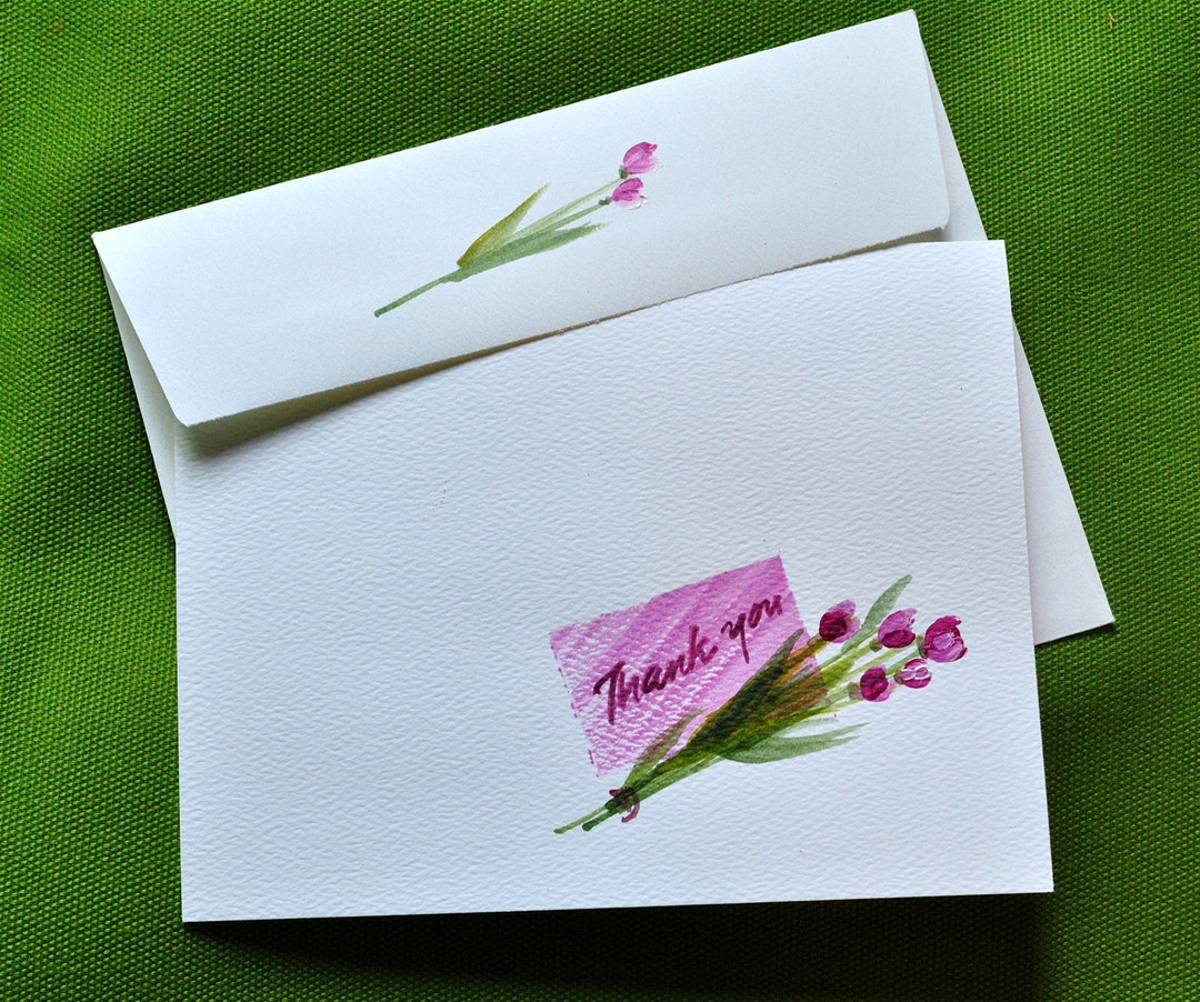 Set of 3 Original Hand Painted Thank You Cards Purple Tulips - Etsy