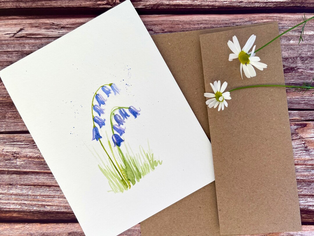 Set of 3, Original Hand Painted Watercolor Bluebells, Floral, Blank ...