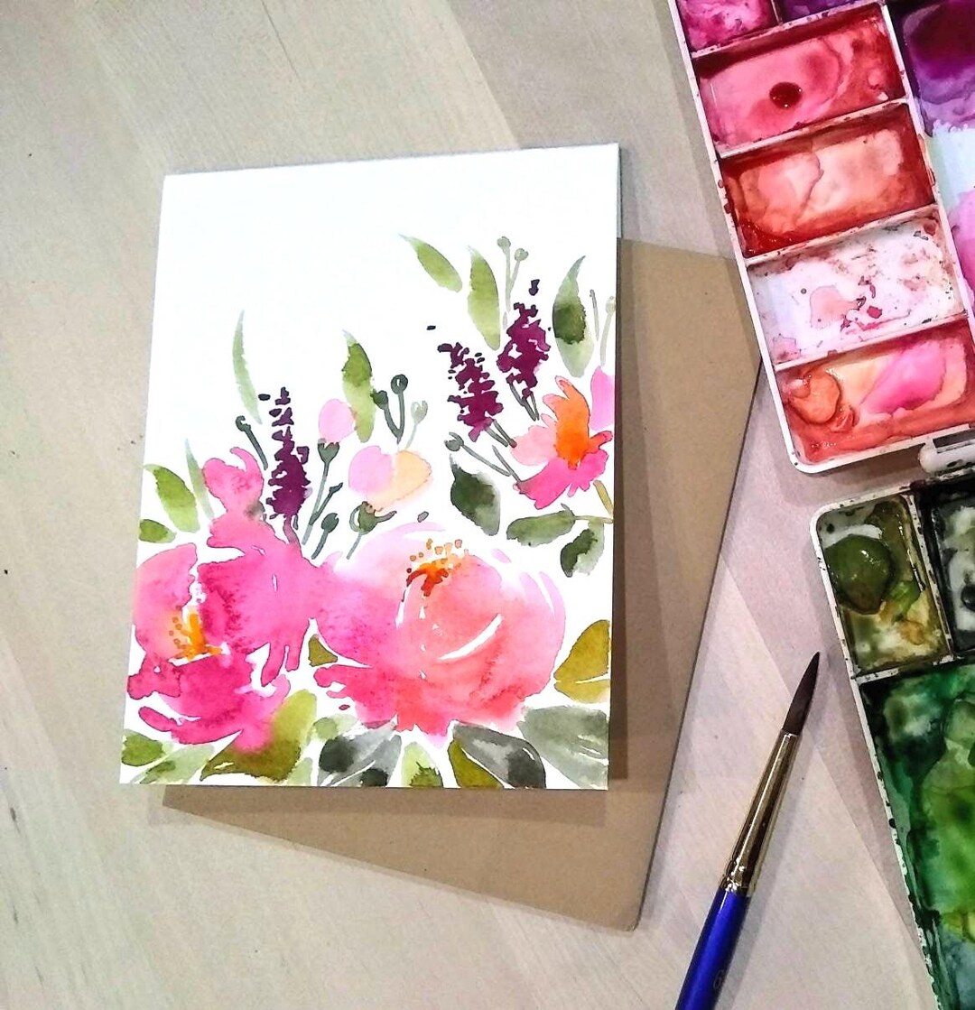 Set of 3_original, Hand Painted Watercolor Floral, Blank Greeting, Get ...