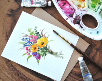 Set of 3_original Hand Painted Watercolor Floral, Blank Greeting, Get ...