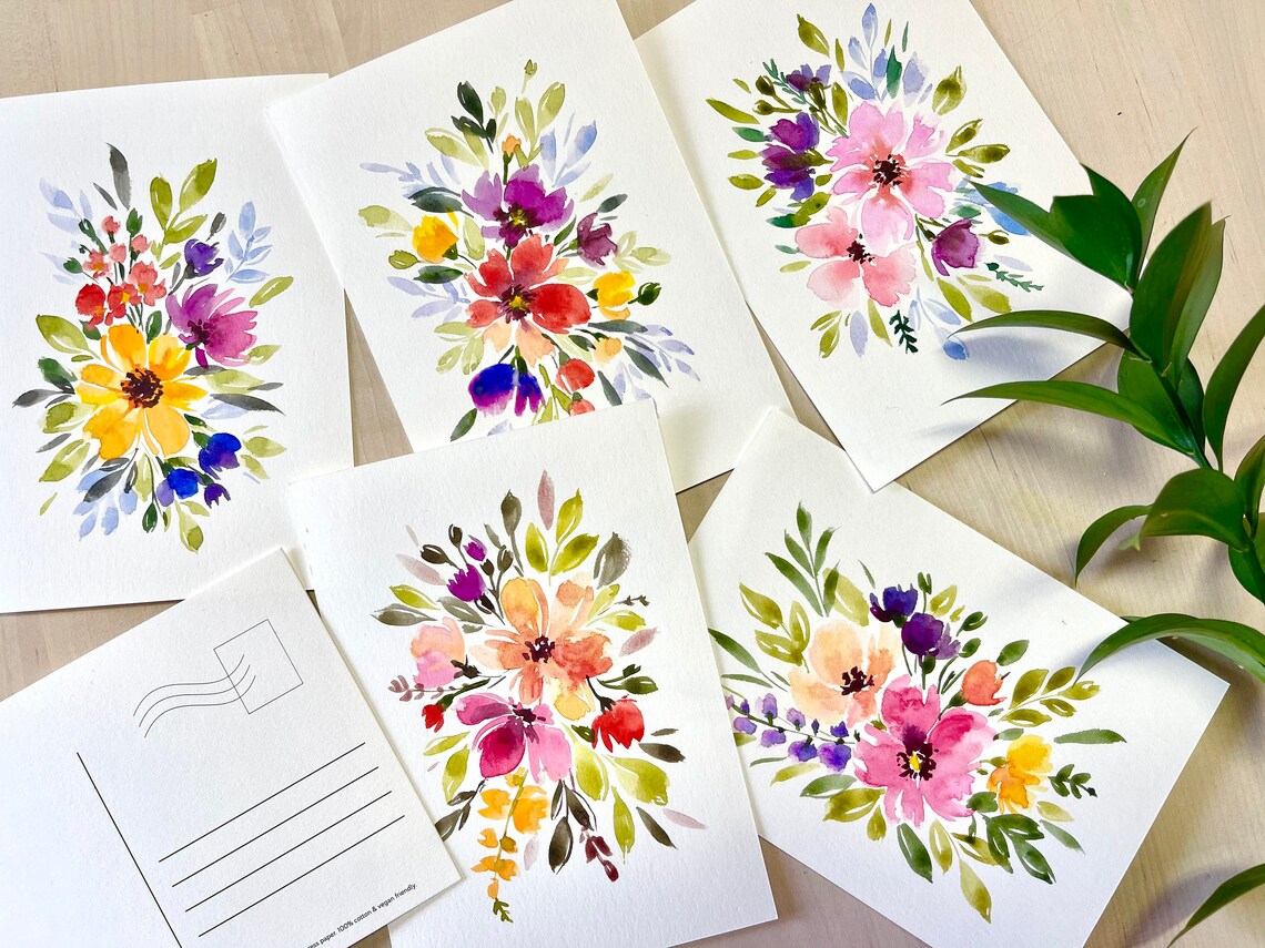 Set of 6 Original Hand Painted Watercolor Postcards 4x5.75 - Etsy UK