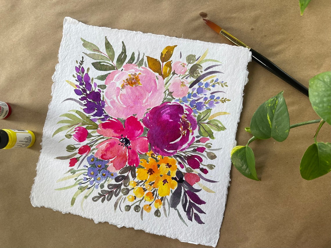 10x10 Original Hand Painted Watercolor Square Floral Art - Etsy