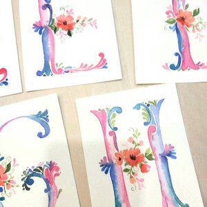 Custom, Original Hand Painted, Watercolor Floral, Custom Alphabet ...
