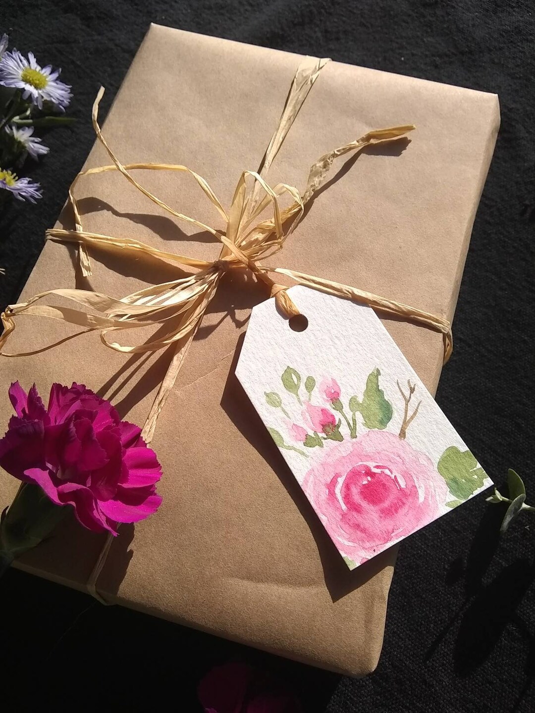 Set of 4- Original Hand Painted Watercolor, Gift Tags, Rose, Handmade ...