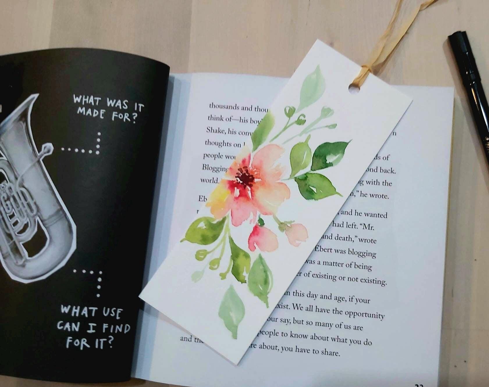 Set of 2- Original Hand Painted Watercolor Floral Bookmark , Handmade ...