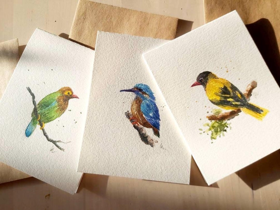Set of 3 - Original Hand Painted Watercolor, Bird Art, Illustration ...