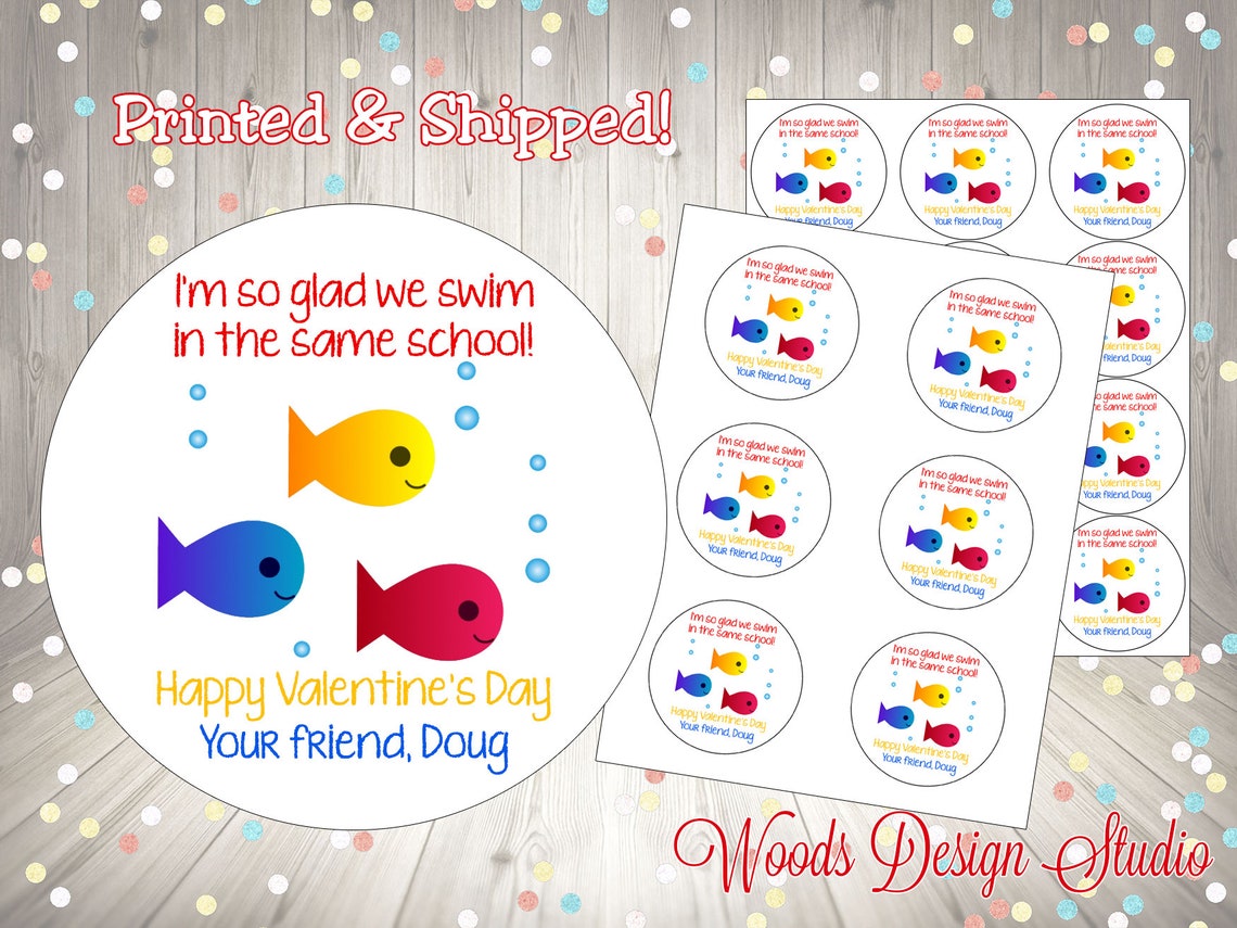 Valentine School Fish Stickers // Classroom Favor Stickers // Choice of ...