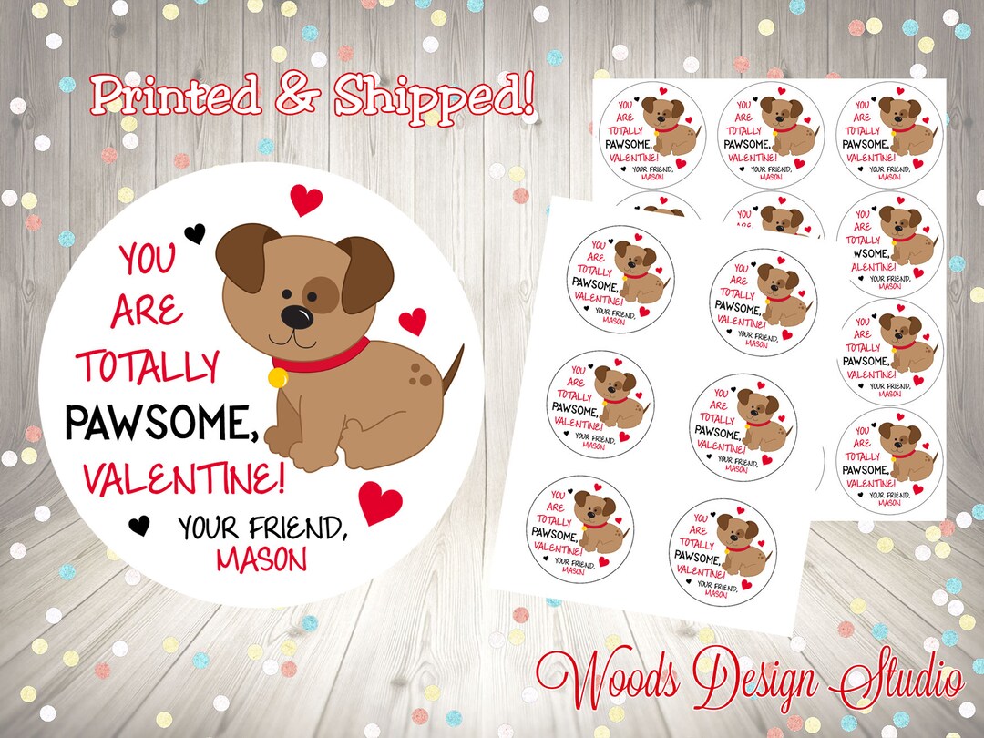 Valentine Pawsome Stickers // Dog Puppy Themed // Classroom Favor ...