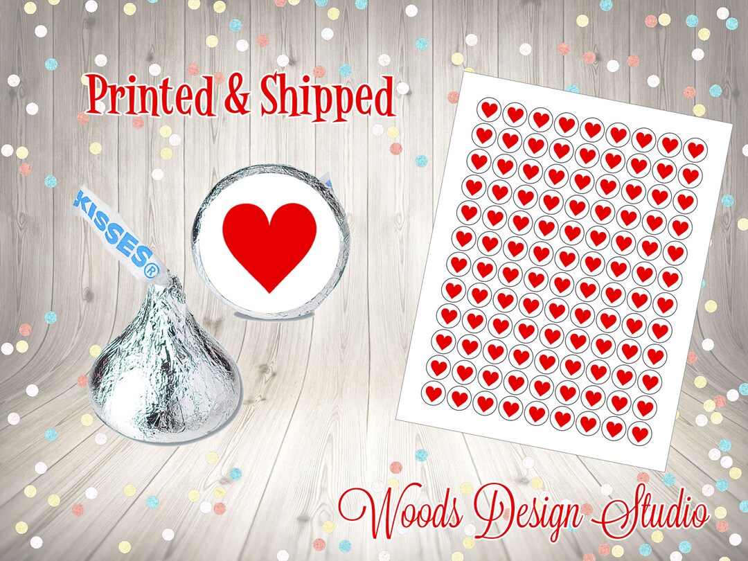 Valentine Heart Hearts Favor Sticker, Birthday Hershey Kiss Stickers ...