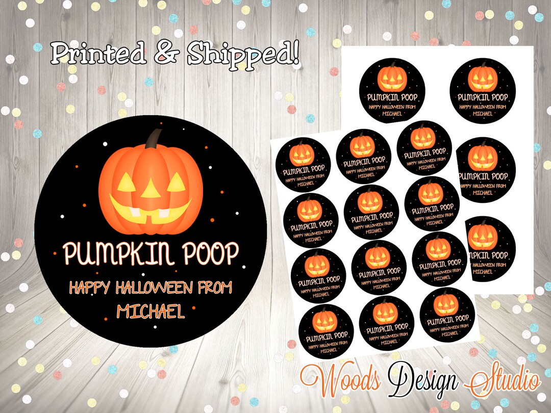 Halloween Pumpkin Poop, Party School Stickers, Personalized, Printed ...