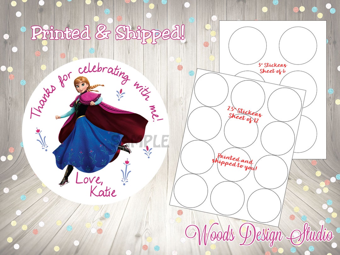 Frozen Anna Sticker, Thank You Birthday Stickers, Personalized, Printed ...