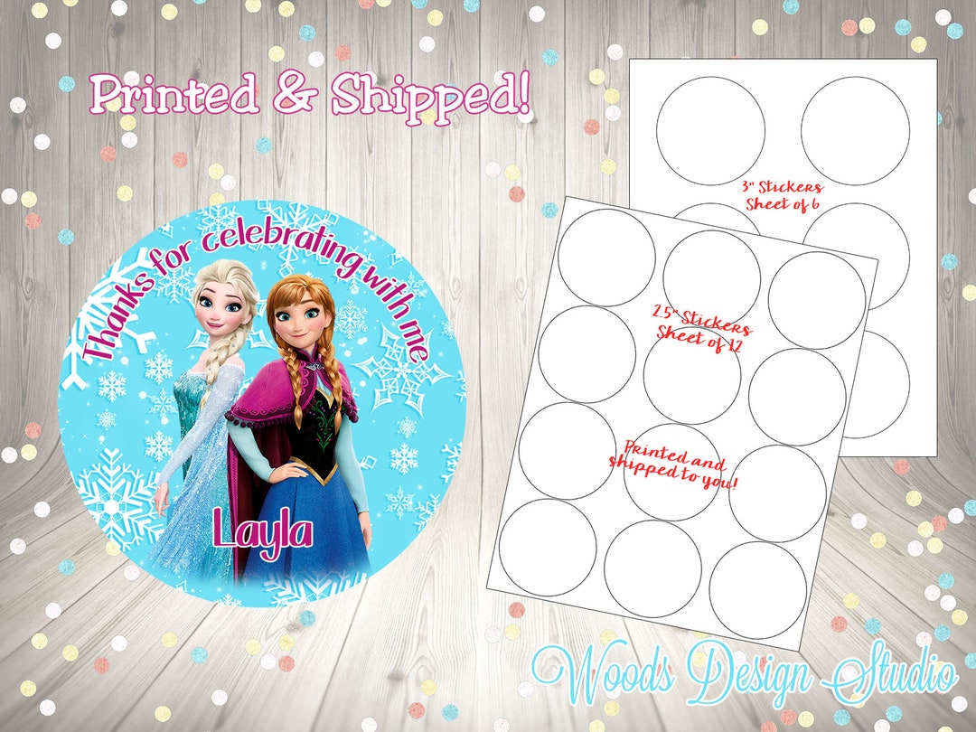 Frozen Anna Elsa Thank You Birthday Stickers, Personalized, Printed ...