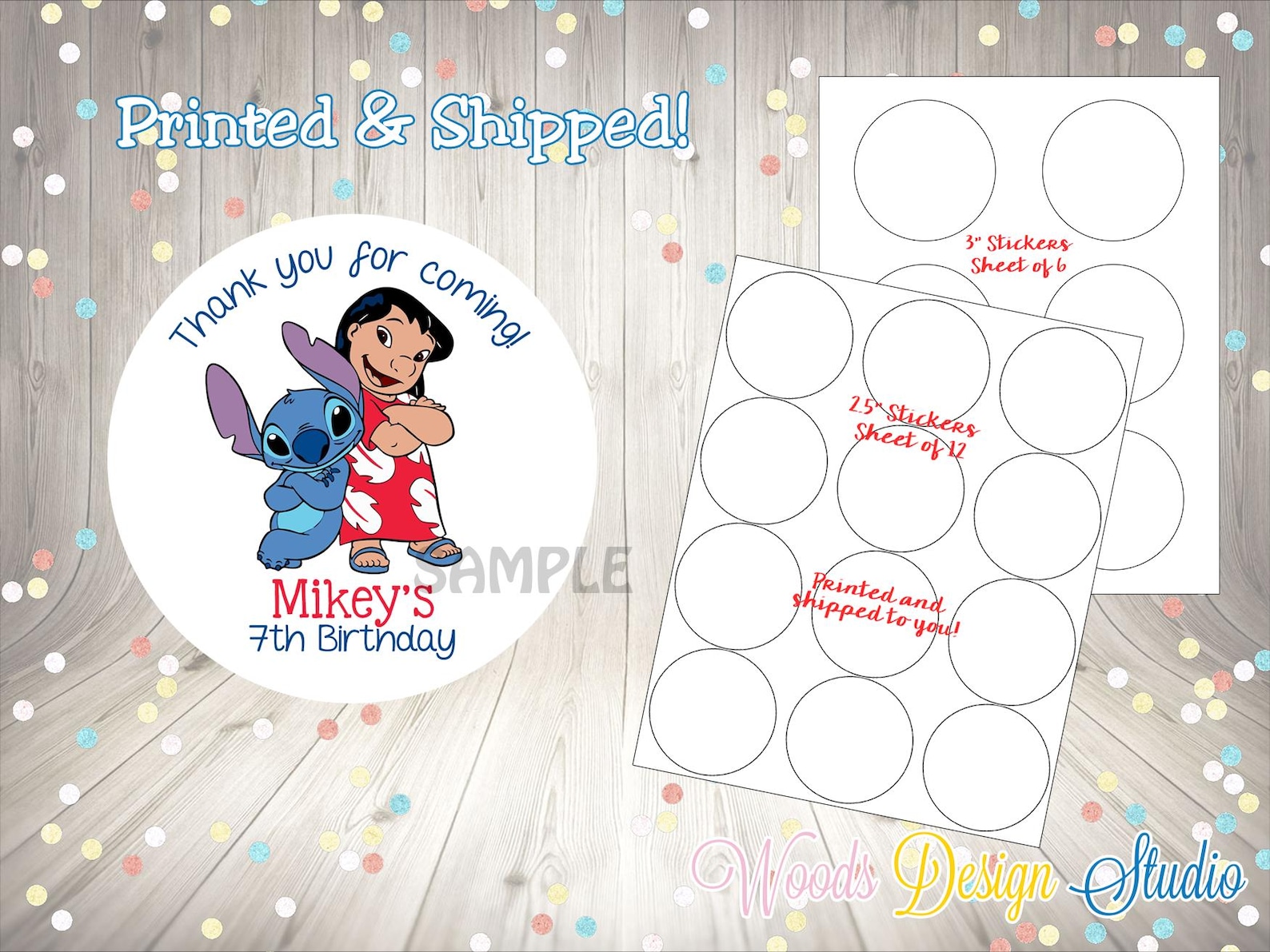 Stitch Lilo Angel Birthday Stickers, Personalized Round Sticker Labels ...
