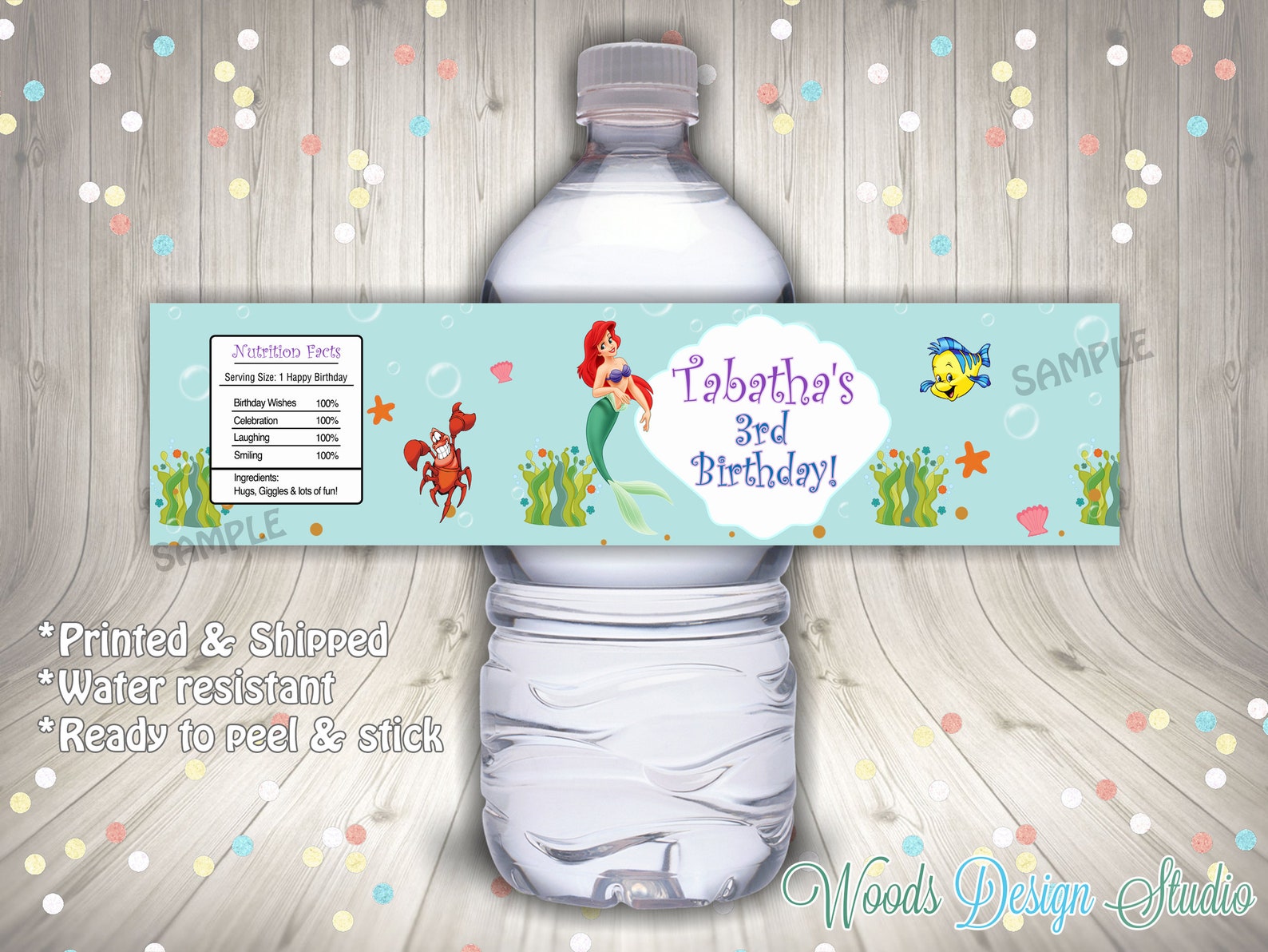 Little Mermaid Ariel Birthday // Custom Water Bottle Labels // - Etsy