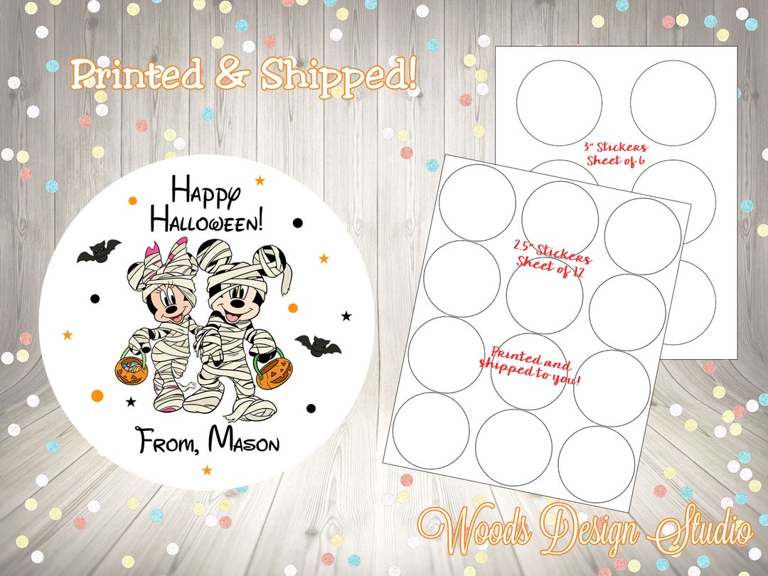 Halloween Mickey Minnie Mummy, Party School Stickers, Personalized ...
