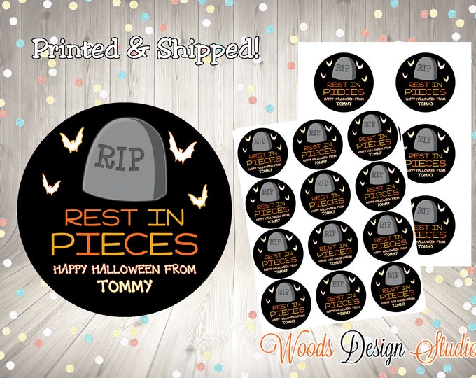 Rest in Pieces Tombstone Halloween Gift Tag, Halloween Treat Bag Tag ...