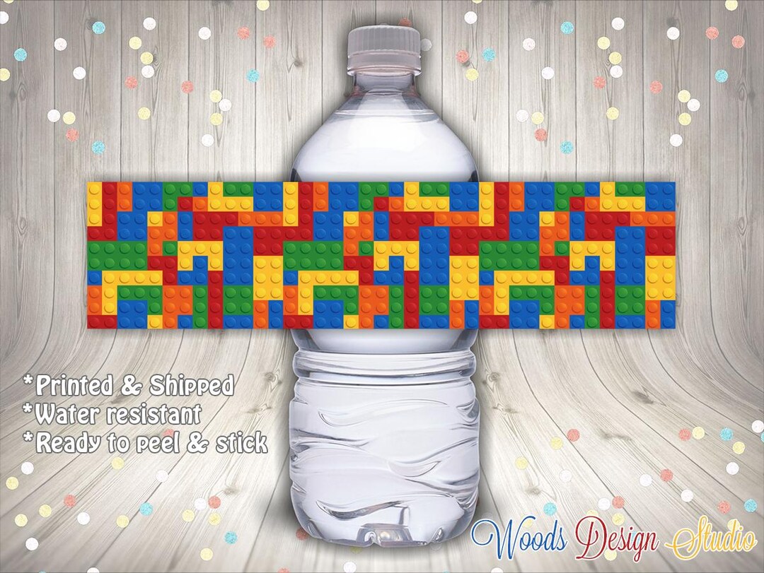 Colorful Building Brick Blocks // Custom Water Bottle Labels // Bottle ...