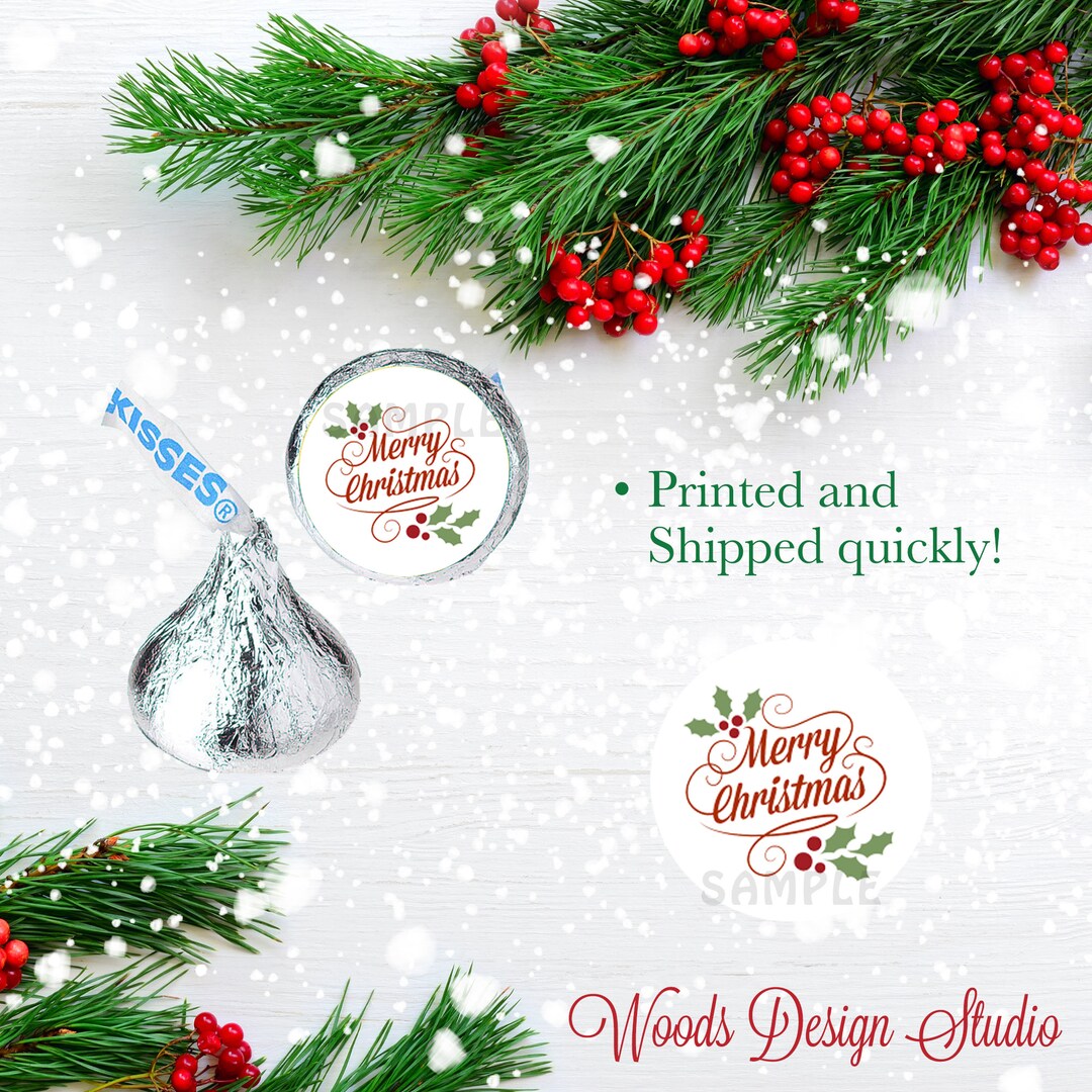 Christmas Favors Candy Labels, Printed Hershey Kiss Stickers, Labels ...