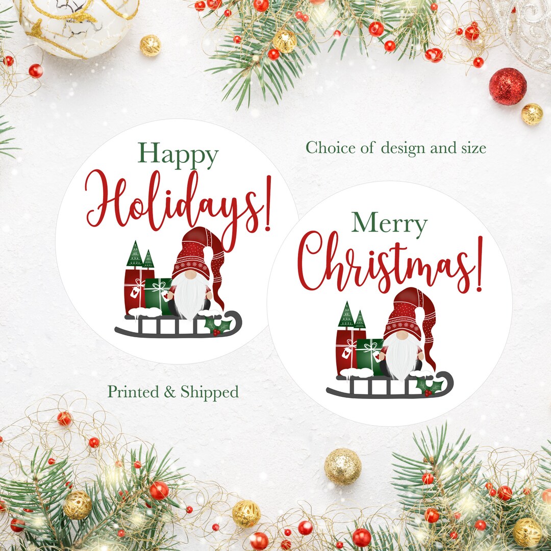 Merry Christmas Gnomes // Gift Tags // Happy Holiday Stickers // Choice ...