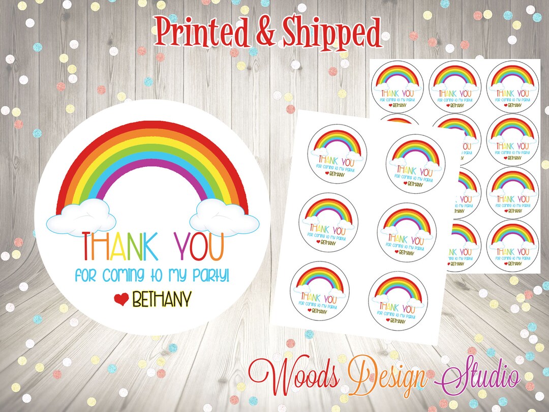 Rainbow Party Stickers // Personalized // Printed & Shipped // Thank ...