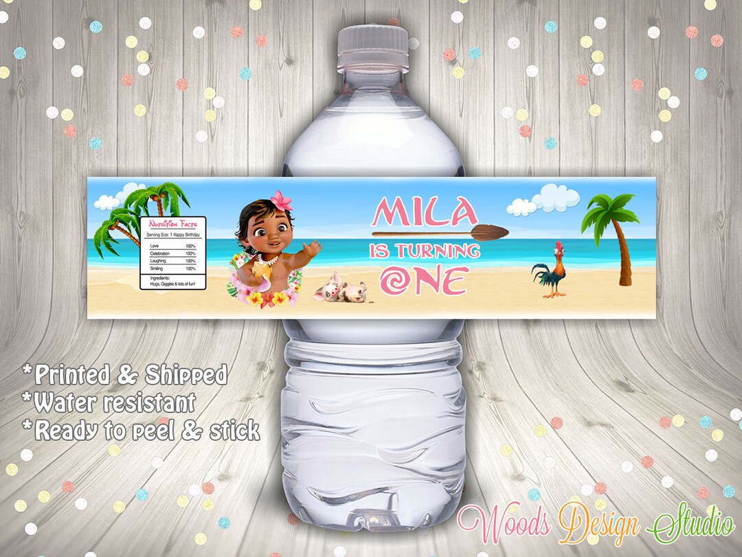 Baby Moana Birthday // Pua Hei Hei // Custom Water Bottle Labels ...