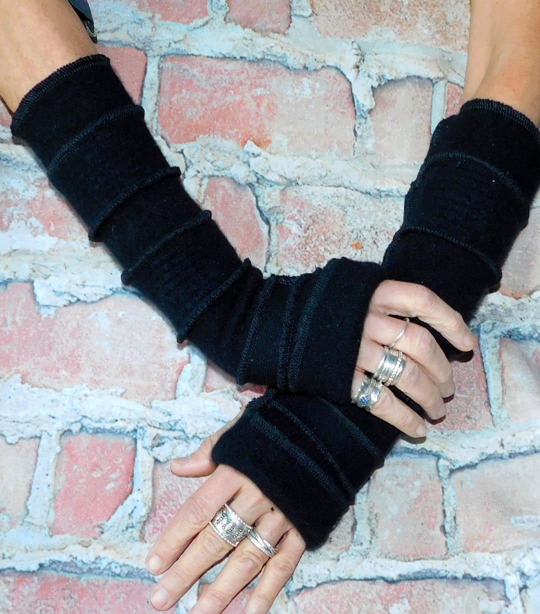 S/M Wool and Cashmere Arm Warmer, Festival Gear Patchwork Glove Boho ...