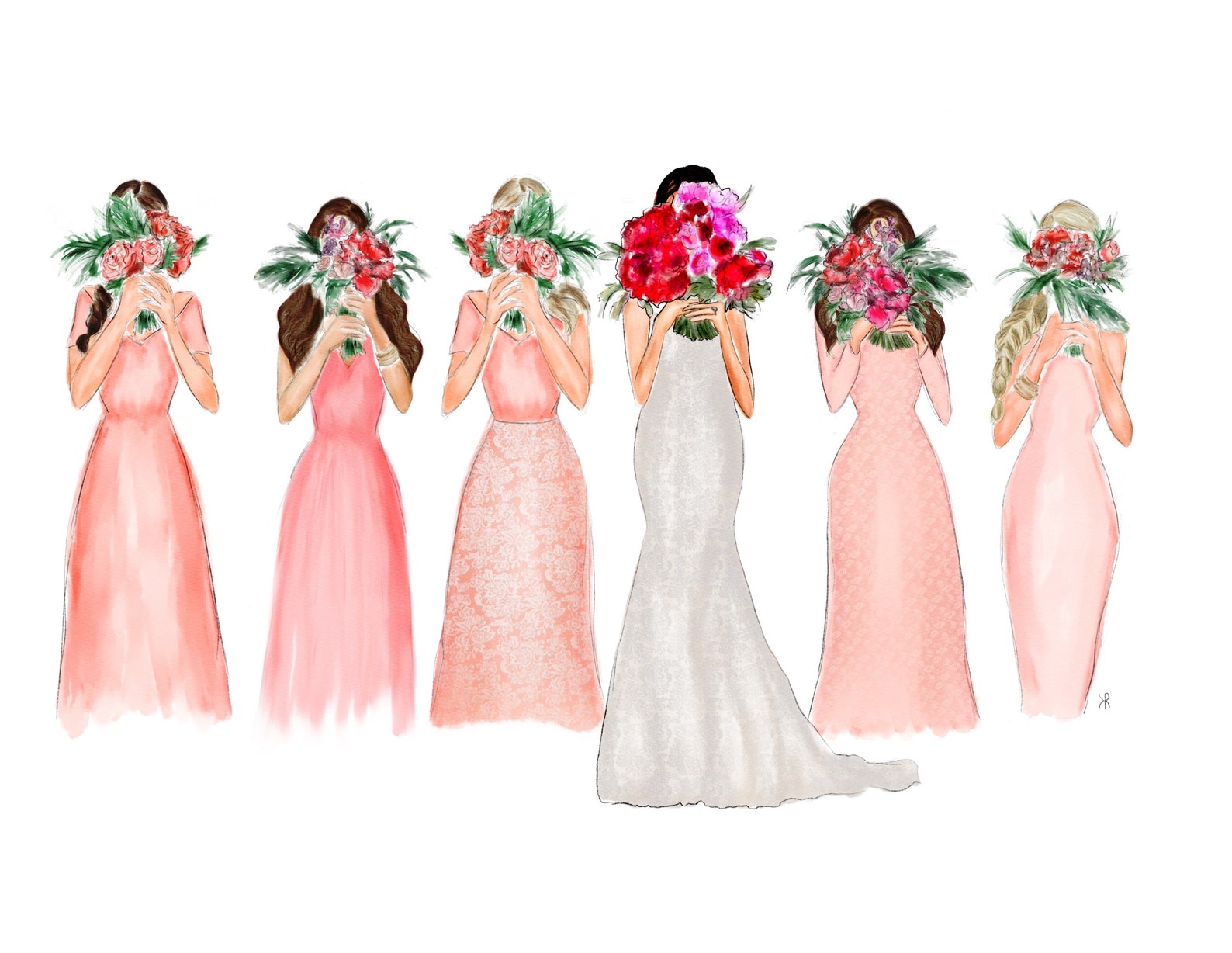 Bridesmaid Gift Wedding Print Bride Art Bride Painting Tie - Etsy