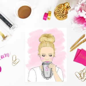 Print of Original Girl Boss, Coffee Lover Illustration, Girl Boss Art ...