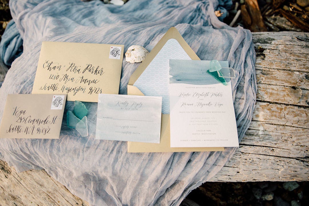 Watercolor Ocean Wedding Invitation Suite set of 20 - Etsy