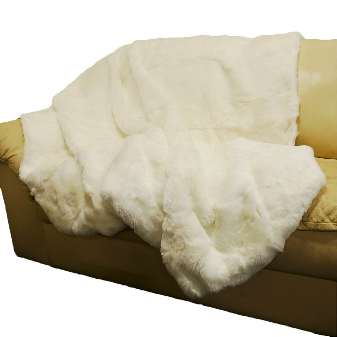 Glacier Wear Rex Rabbit Fur Throw Blanket - White Rexblkt103 - Etsy