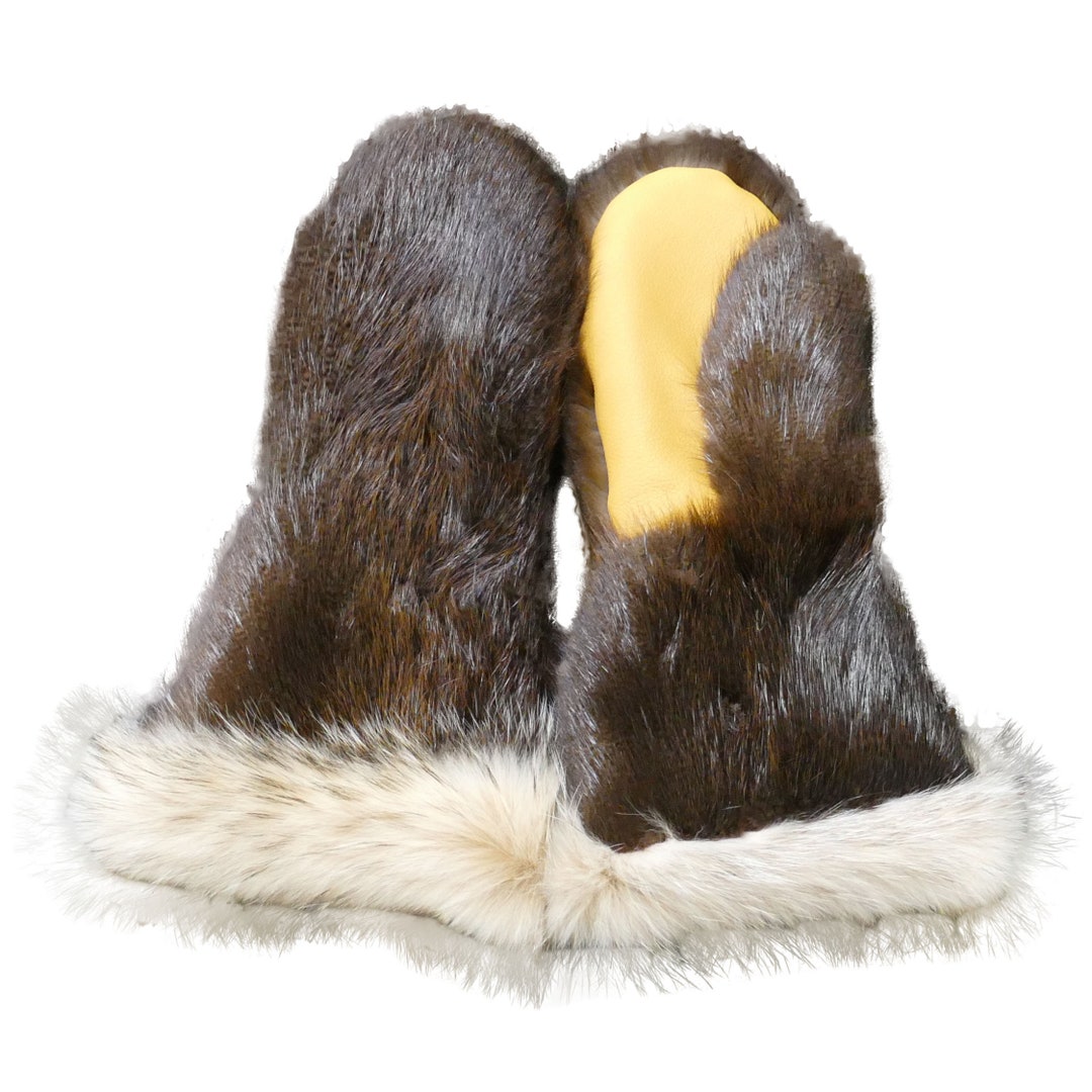 Glacier Wear Natural Beaver With Badger Trim Mittens Mts1302 - Etsy