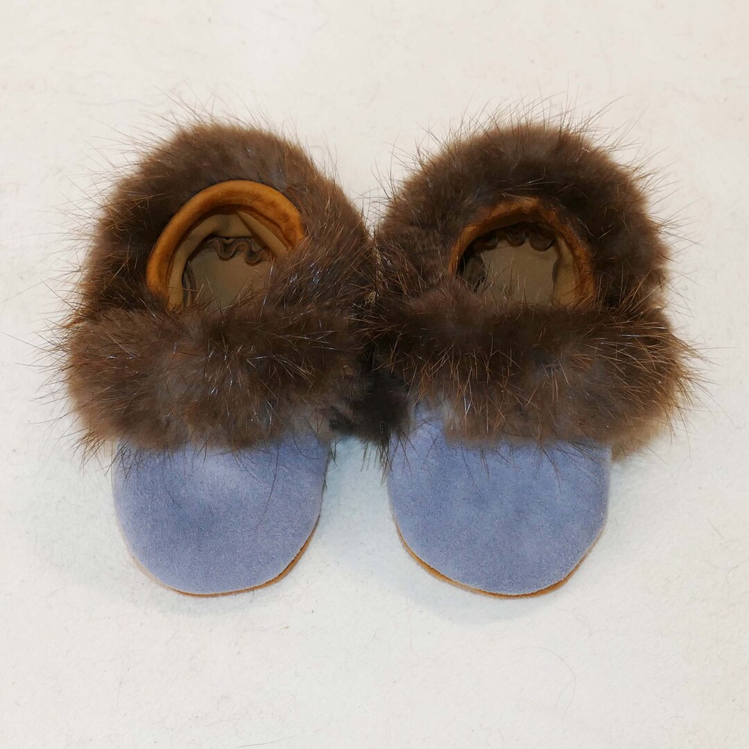 Glacier Wear Genuine Leather and Natural Beaver Fur Baby Moccasins ...